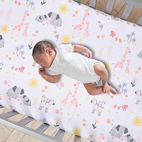 Lambs & Ivy Jazzy Jungle 3-Piece Safari Animals Pink Baby Crib Bedding Set