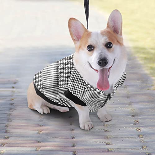 Kigai Black Houndstooth and Plaid Tartan Dog Coat Fleece Warm Windproof Pet Clothes for Snow Cold Weather, Soft Cozy Breathable Dog Winter Jacket for Small Medium large Dogs with Leash Hole Pet Coat(X