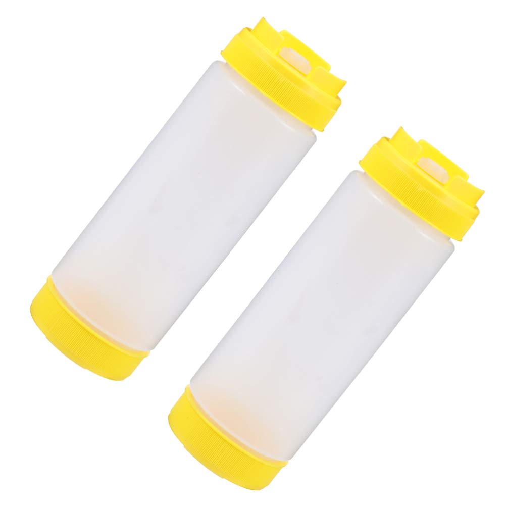 DOITOOL 2Pcs Squeeze Sauce Plastic Bottle 20oz Catchup Storage Bottle Ketchup Mustard Mayonnaise Squeeze Bottle Container Tomato Catchup Dispenser Yellow