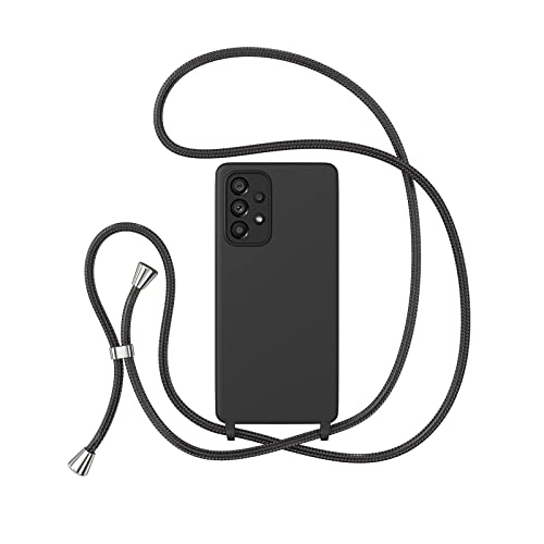 ZTOFERA Crossbody Case for Samsung Galaxy A52 5G with Lanyard Strap Adjustable Rope Liquid Silicone Soft Cover,Black