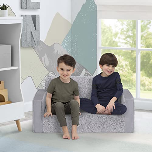 Delta Children Cozee Flip-Out Sherpa 2-in-1 Convertible Sofa to Lounger for Kids, Grey Sherpa/Suede
