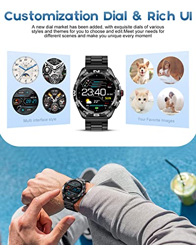 LIGE Smart Watches for Android iOS, Bluetooth Calls/Text Remind/Voice Speaker, Fitness Tracker with Heart Rate Sleep Monitor, 1.32'' HD Full Touch Screen, IP67 Waterproof Black Smartwatch for Men