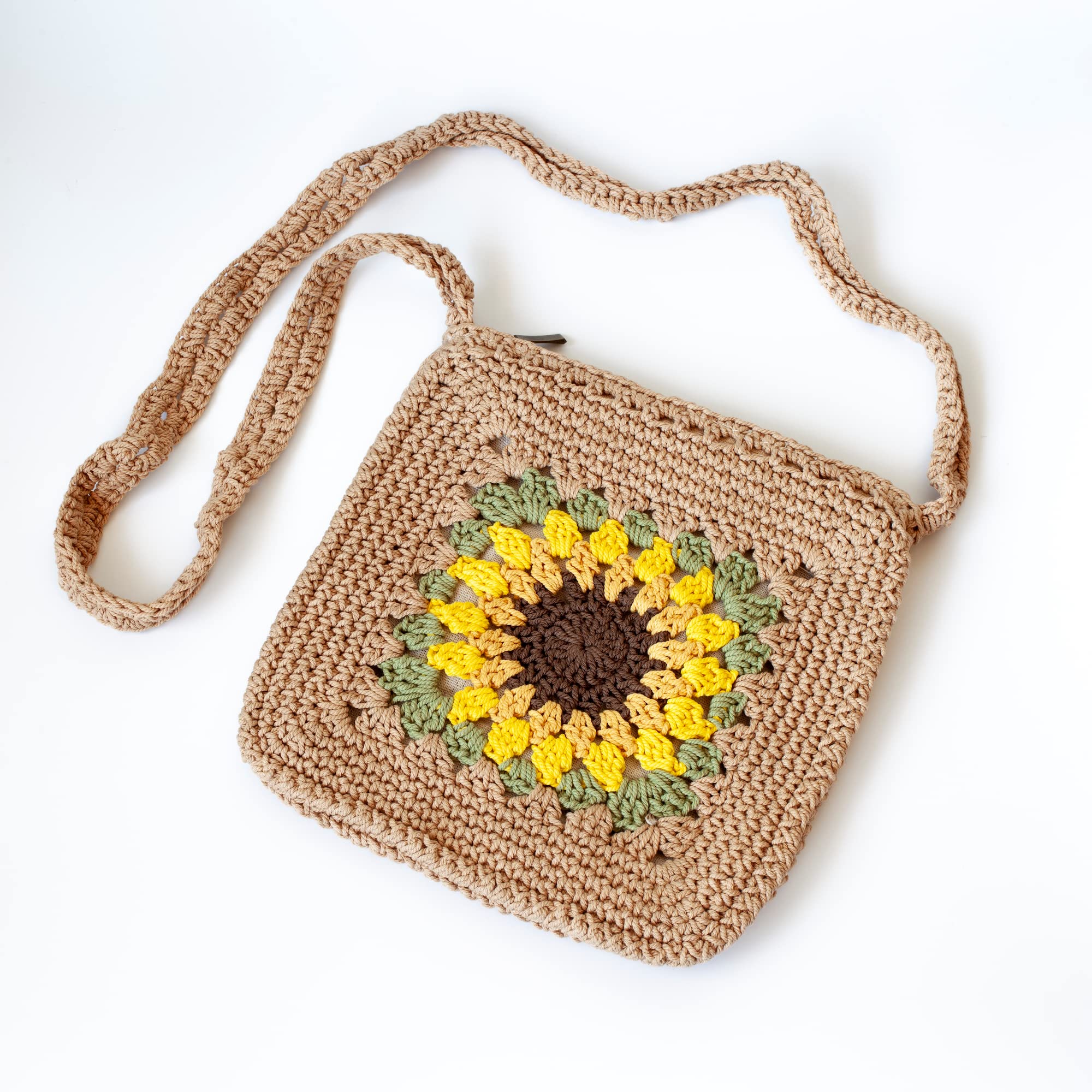 Elena Handbags Handmade Crochet Cotton Sunflower Shoulder Bag (White)