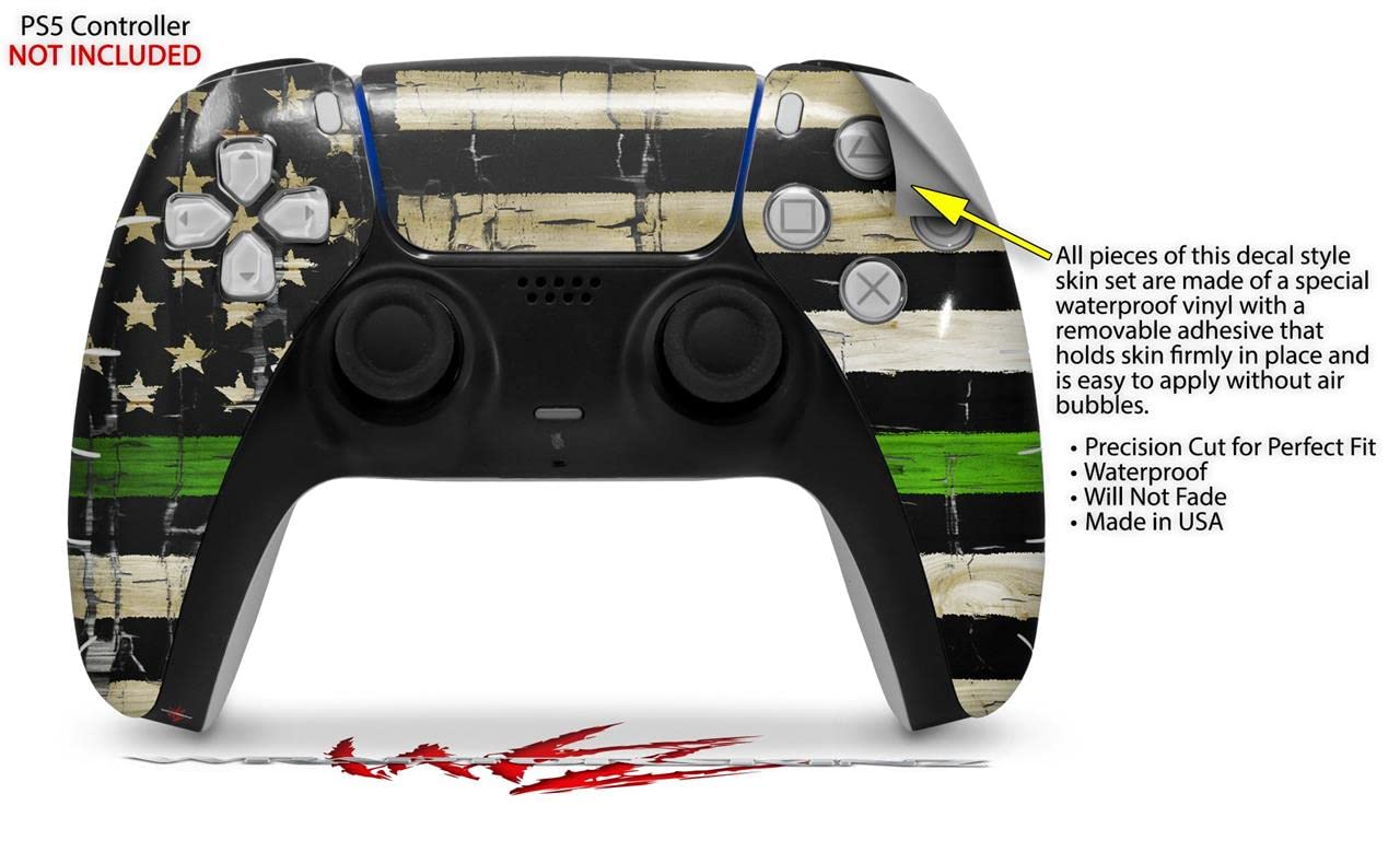 WraptorSkinz Skin Wrap compatible with Sony PS5 DualSense Controller Painted Faded and Cracked Green Line USA American Flag (CONTROLLER NOT INCLUDED)