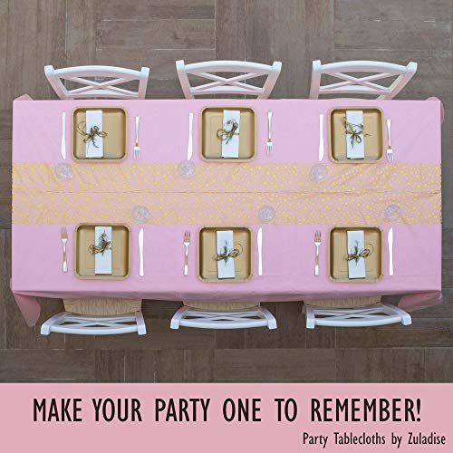ZULADISE 2 Pack Pink Table Cloths for Parties Disposable Pink Plastic Tablecloth Premium Pink and Gold Tablecloth 8ft Pink Table Cover for Birthday Baby Shower Party Tablecloth for Rectangle Tablesā¦