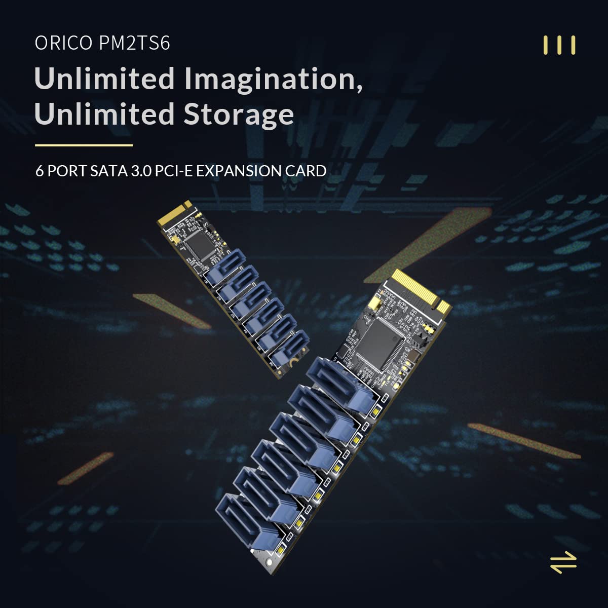 ORICO M.2 PCIe M Key to 6 x SATA 6Gbps Adapter Card for Desktop PC Support RAID-PM2TS6