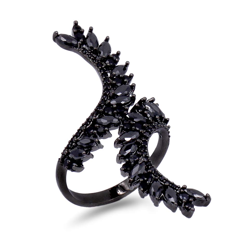 Cocktail Fashion Ring Size Adjustable From 6-8.5 CZ Marquise Shape Jewelry for Women (Black)
