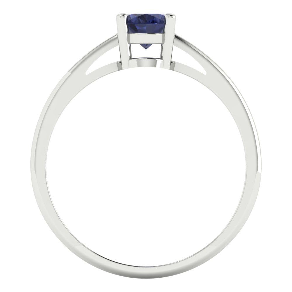 Clara Pucci 1.0 ct Oval Cut Solitaire Simulated Blue Sapphire Engagement Bridal Promise Anniversary Ring 18K White Gold Size 7.25