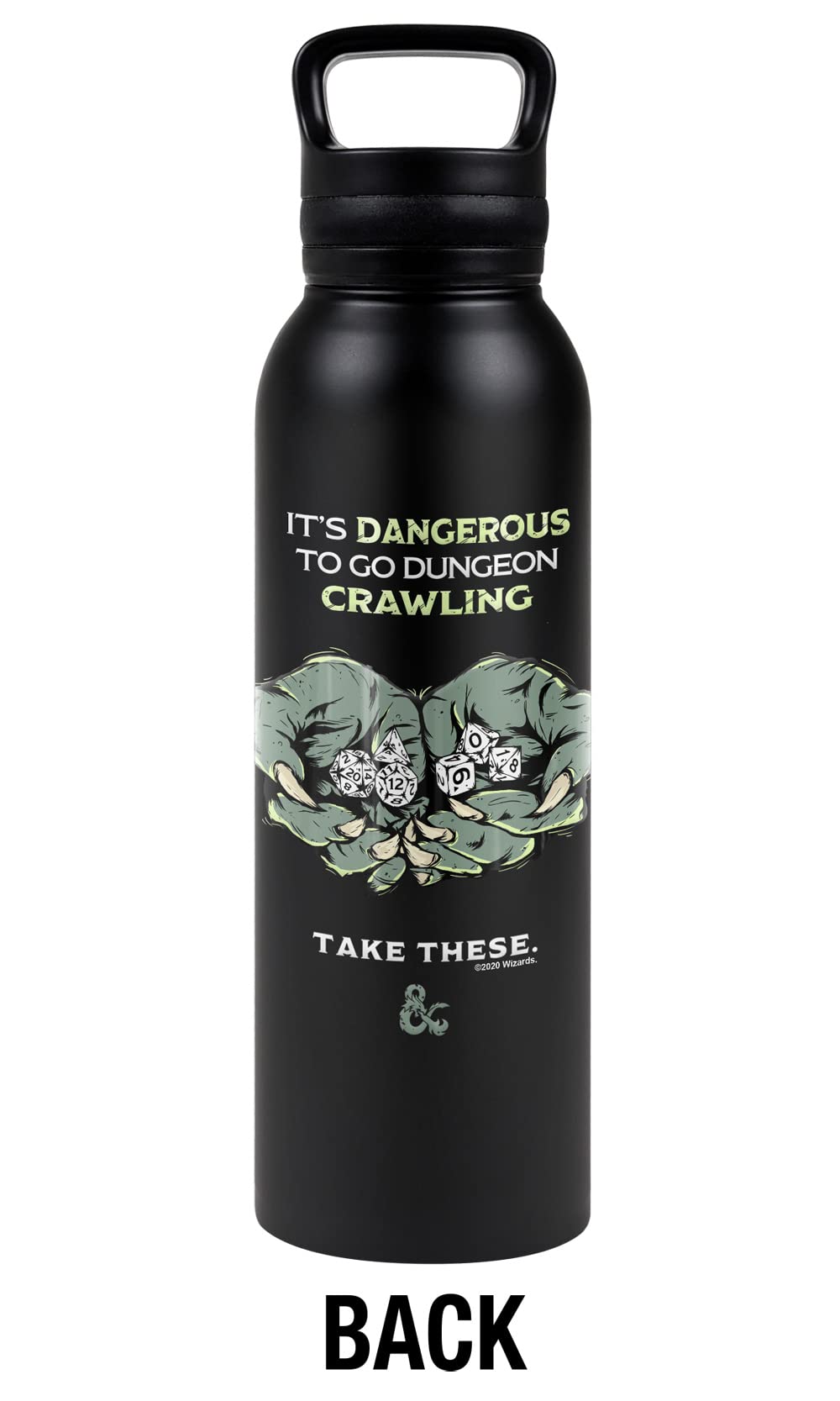 Dungeons & Dragons OFFICIAL Dangerous To Go Alone 24 oz Insulated Canteen Water Bottle, Leak Resistant, Vacuum Insulated Stainless Steel with Loop Cap