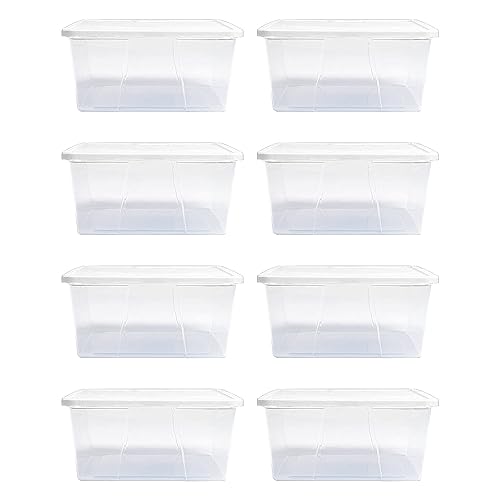 HOMZ 12-Quart Snaplock Clear Plastic Storage Tote Container Bin with Secure Lid and Handles for Home and Office Organization (8 Pack)