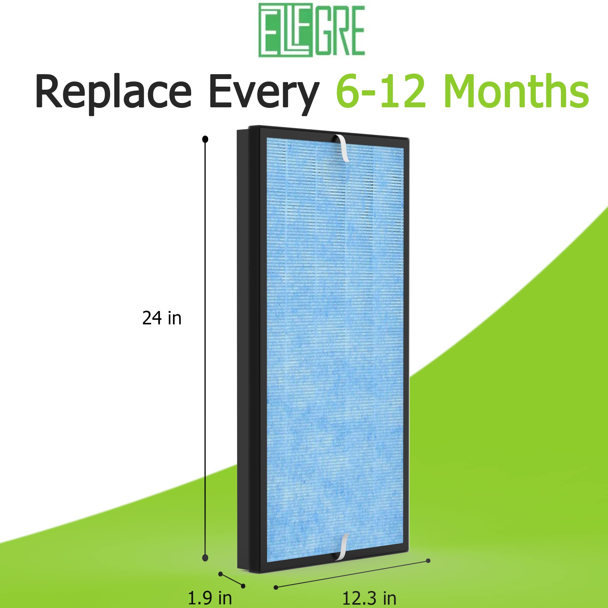 EzLfGre Dual Replacement Filter Fit for Gocheer GH-Monster & CLEANFORCE MEGA1000 & MOUNTO Extra large Air Purifier, H13 True HEPA, 2 Pcs