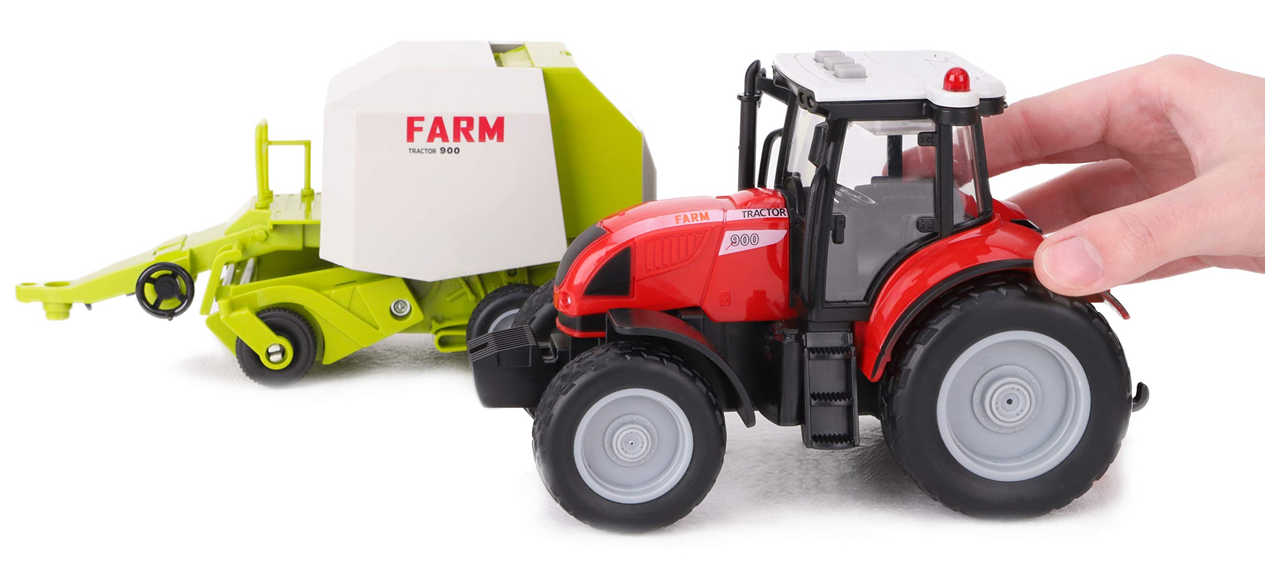 Toyland® 37cm Red Tractor & Trailer with Lights & Sound - Childrens Farm Toys (Tractor & Baler)