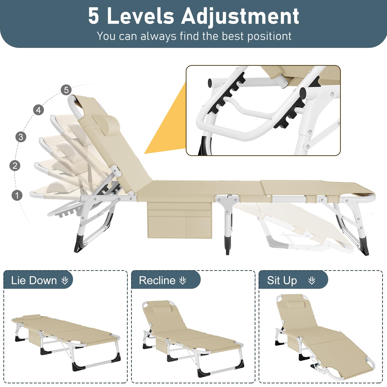 LILYPELLE Tanning Chair with Face Hole, Heavy Duty Outside Lounge Chair with Mattress, Folding Outdoor Face Down Tanning Chair Arm Hole for Beach Poolside Patio Sunbathing Lawn Camping