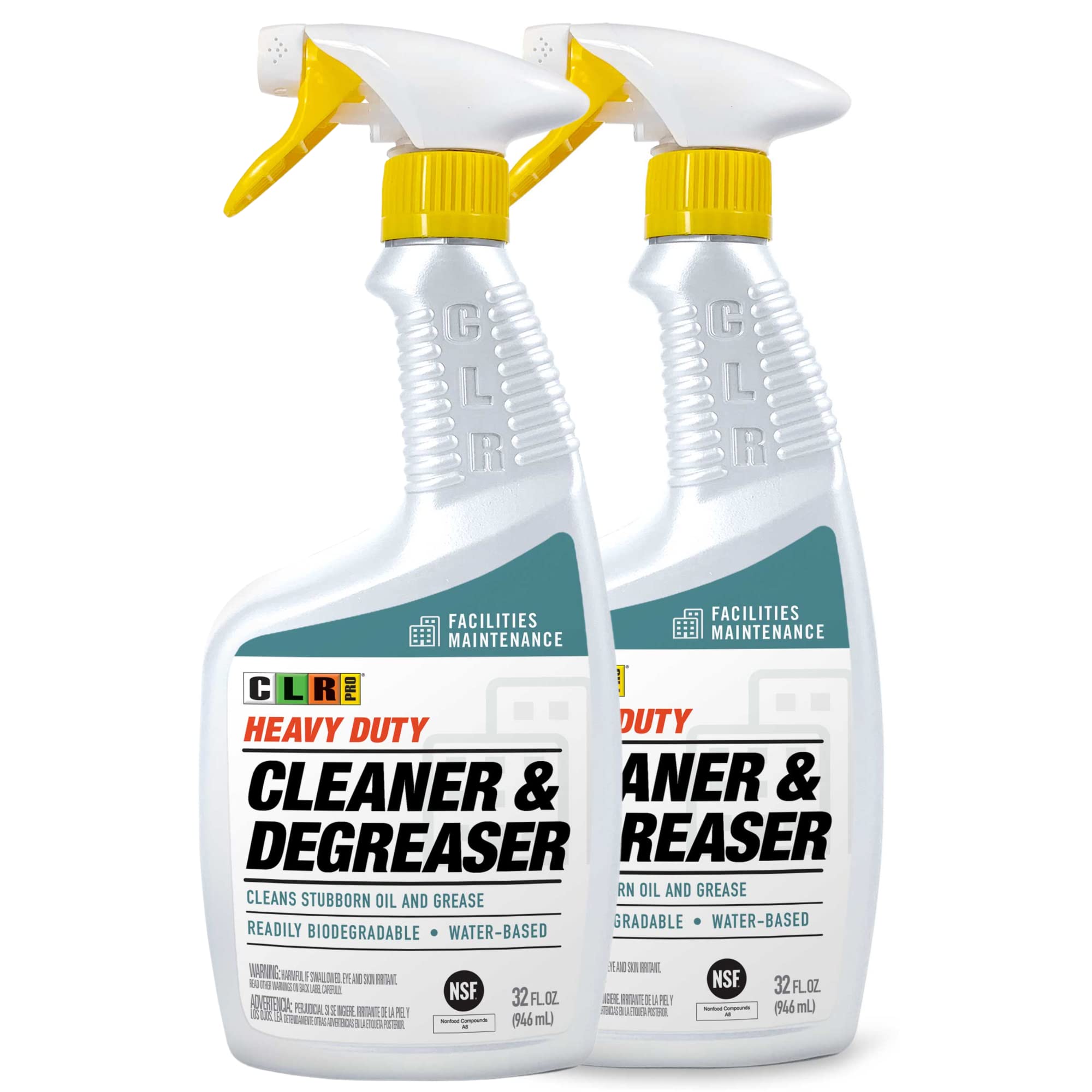 CLR PRO Heavy Duty Multi Surface Industrial Cleaner and Degreaser - Lifts Grease, OIl, Food Residue and Grime with a Foaming Spray, 32 Ounce Bottle (Pack of 2)