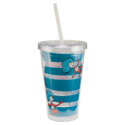 Vandor 17351 Dr. Seuss "Cat in the Hat" 18 oz Acrylic Travel Cup with lid and Straw, Multicolor