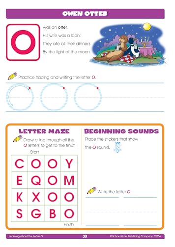 School Zone - Alphabet Stickers Workbook - 64 Pages, Ages 3 to 6, Preschool to Kindergarten, 267 Stickers, ABCs, Printing Letters, Phonics, and More (School Zone Stuck on LearningĀ® Book Series)