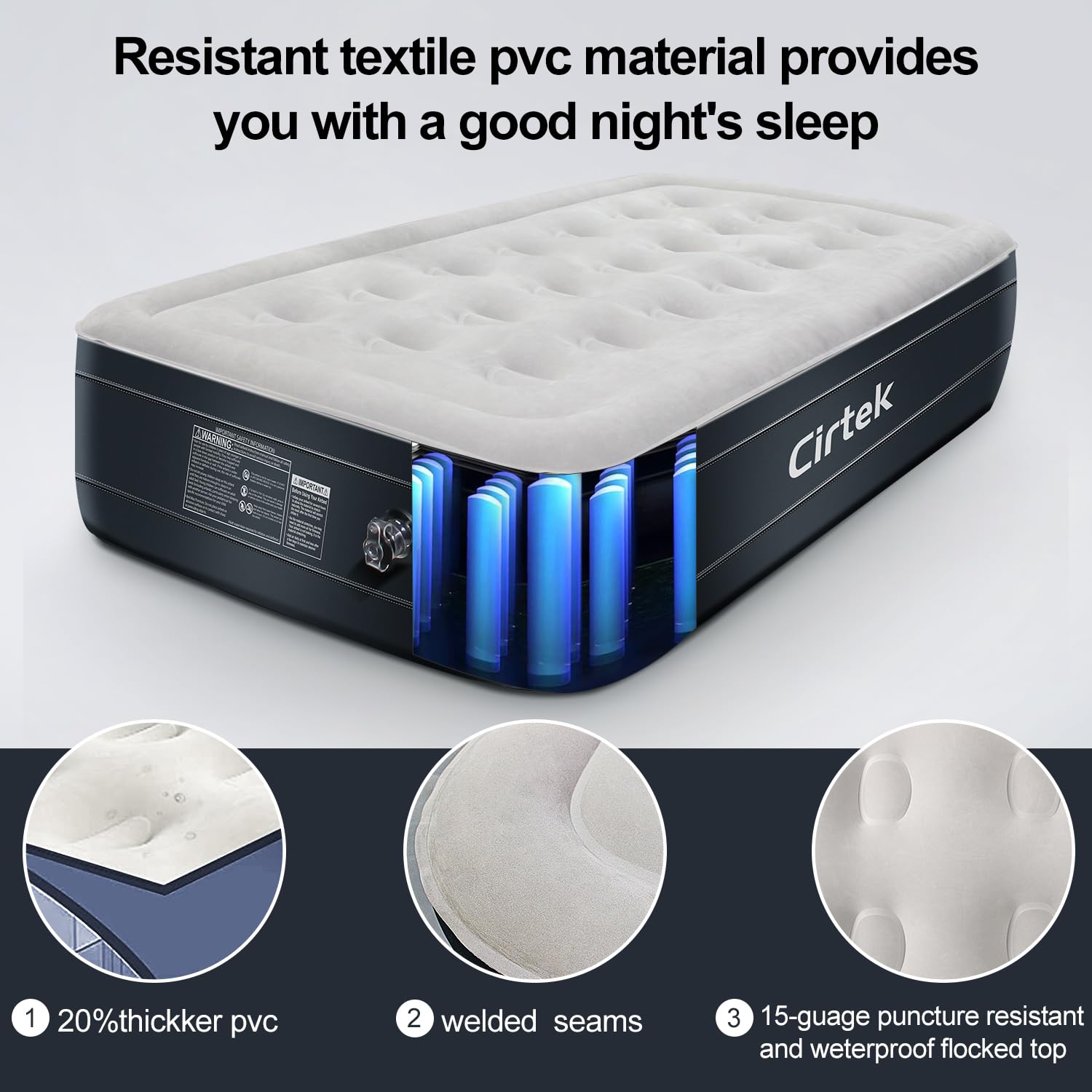 Cirtek Inflatable Mattress, inflatables Bed, Camping, Travel, Tent Portable Size Lightweight Matress, Easy to Sleeping, Configuration Blow Pump (13 Queen)