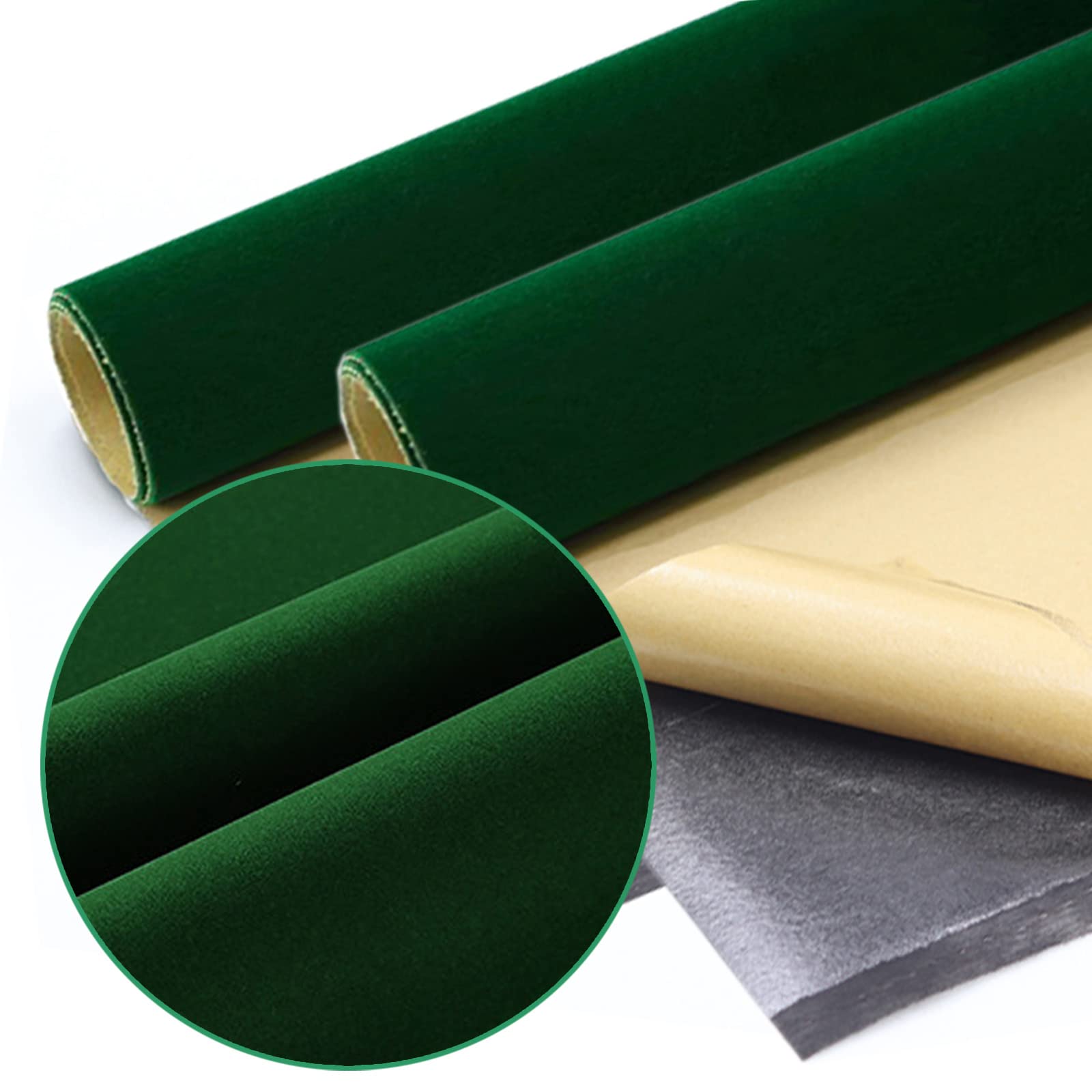 Cokosing Self Adhesive Felt Fabric, Soft Velvet Drawer Liner, DIY Velvet Fabric for Art & Crafts, Jewelry Box Felt Liner(17"*55"Green-2Pcs)