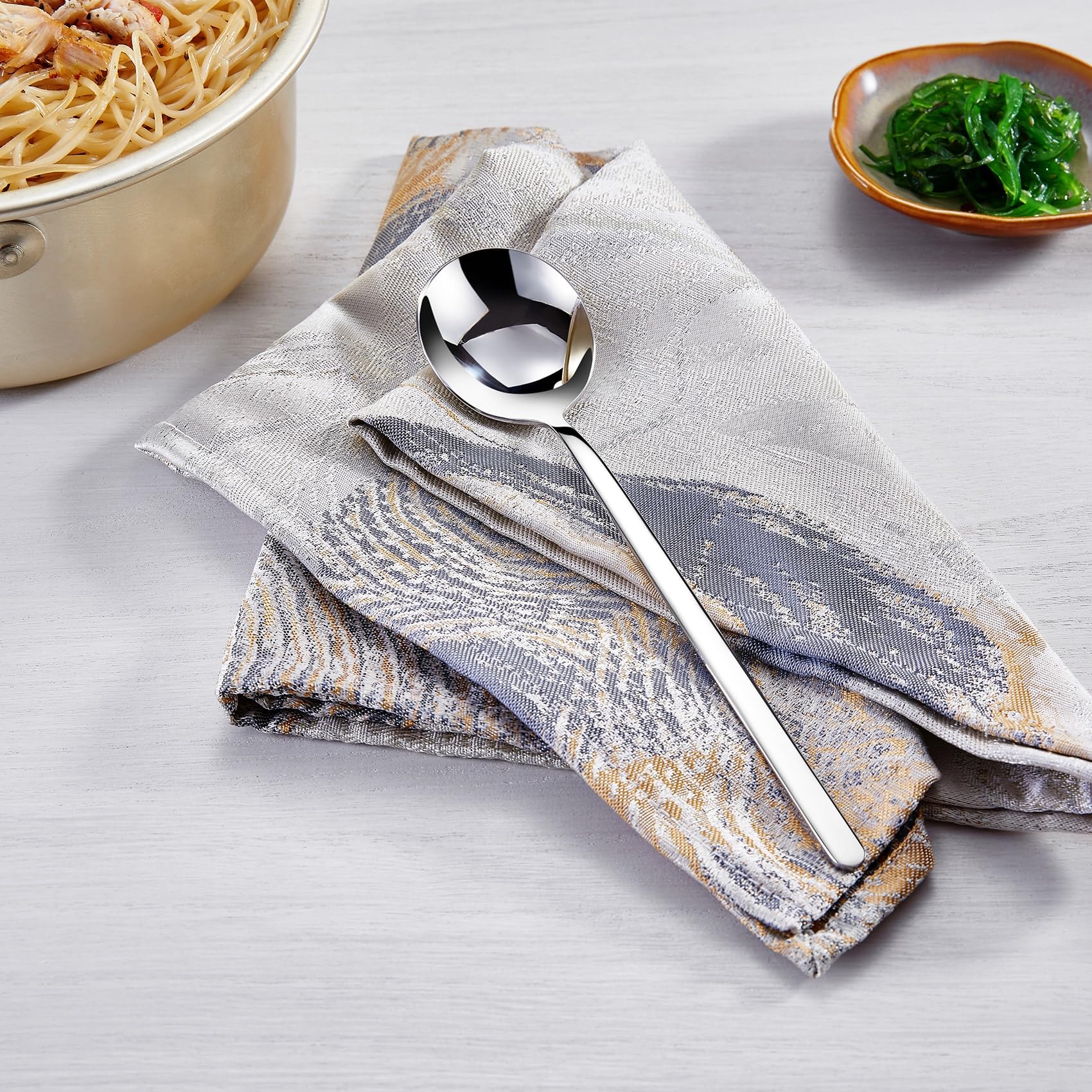 KEAWELL Premium Korean Soup Spoons with Long Handles, Set of 4, 18/10 Stainless Steel, Dishwasher Safe (Plain)