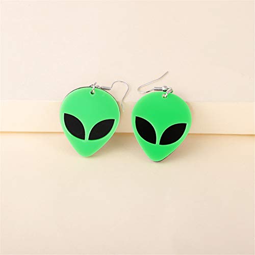 coadipress Acrylic Alien Earrings for Women Cute Funny Cartoon Green Space Head Resin Dangle Drop Statement Earrings (Green Alien)