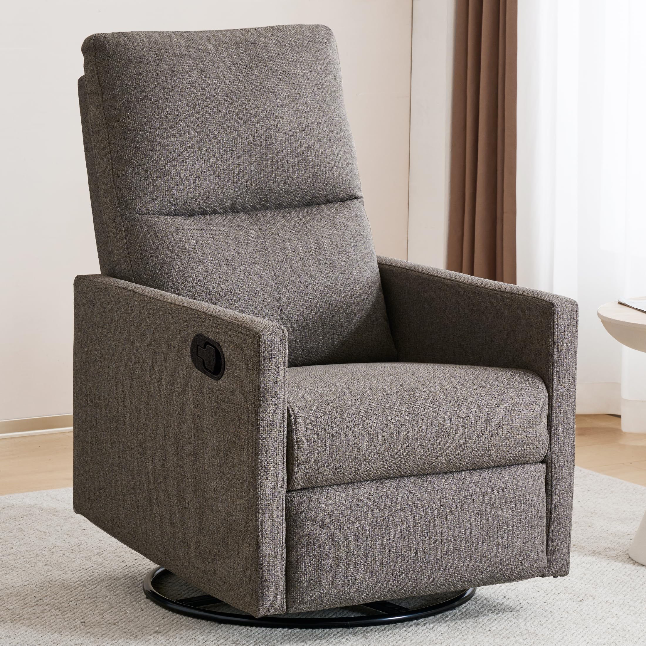 Ketaiyou Swivel Rocking Recliner Chair for Adults, Rocker Nursery Glider Chair for Living Room Bedroom, Upholstered Fabric Reclining Single Sofa Chair(Grey)