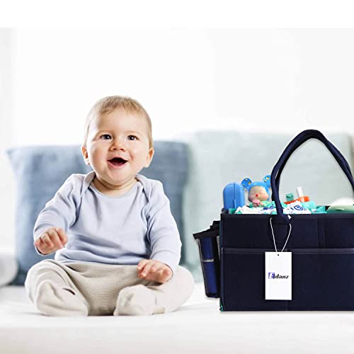 EIDANZ Newborn Baby Diaper Caddy Organiser Portable Felt Baby Wipes Nappy Caddy Toys Storage Bag Nursery Storage Bin Nappy Changing Organizer for Mom, Kids, Blue