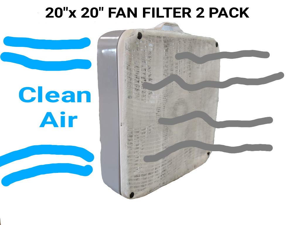 D 2 Pack Box Fan Filters 20'' Air Filter with Retainer Clips Hand Washable USA Made (2)