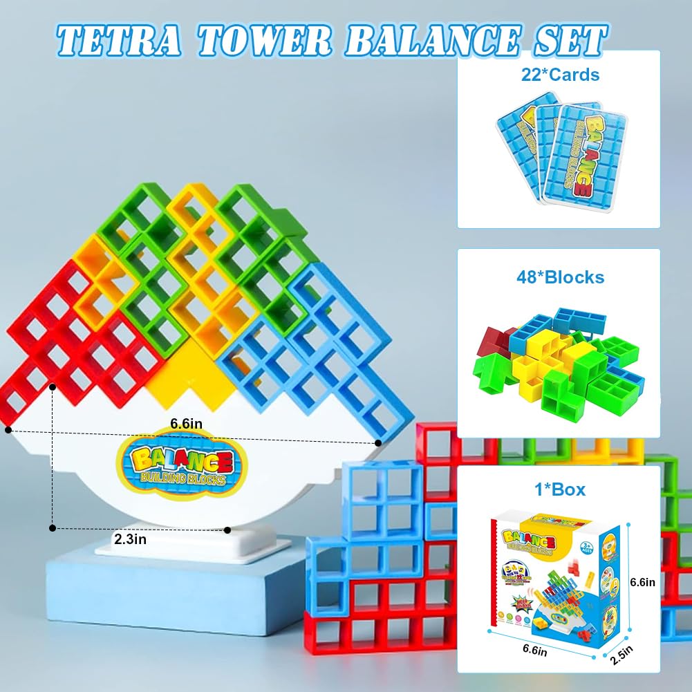ciwich Tetra Tower Balance Stacking Blocks Game,48Pcs Stacking Team Building Blocks Board Game for Kids & Adult, Perfect Family Game Party Team Building Games Toy