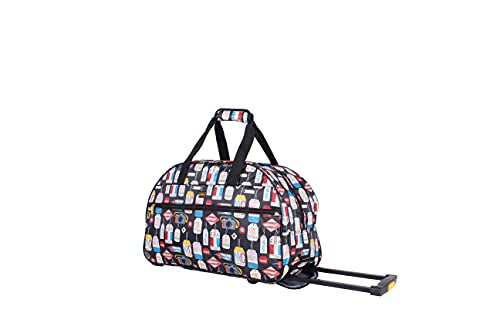 LUCAS Designer Carry On Luggage Collection - Lightweight Pattern 22 Inch Duffel Bag- Weekender Overnight Business Travel Suitcase with 2- Rolling Spinner Wheels (SEA FORM) (BLACK)