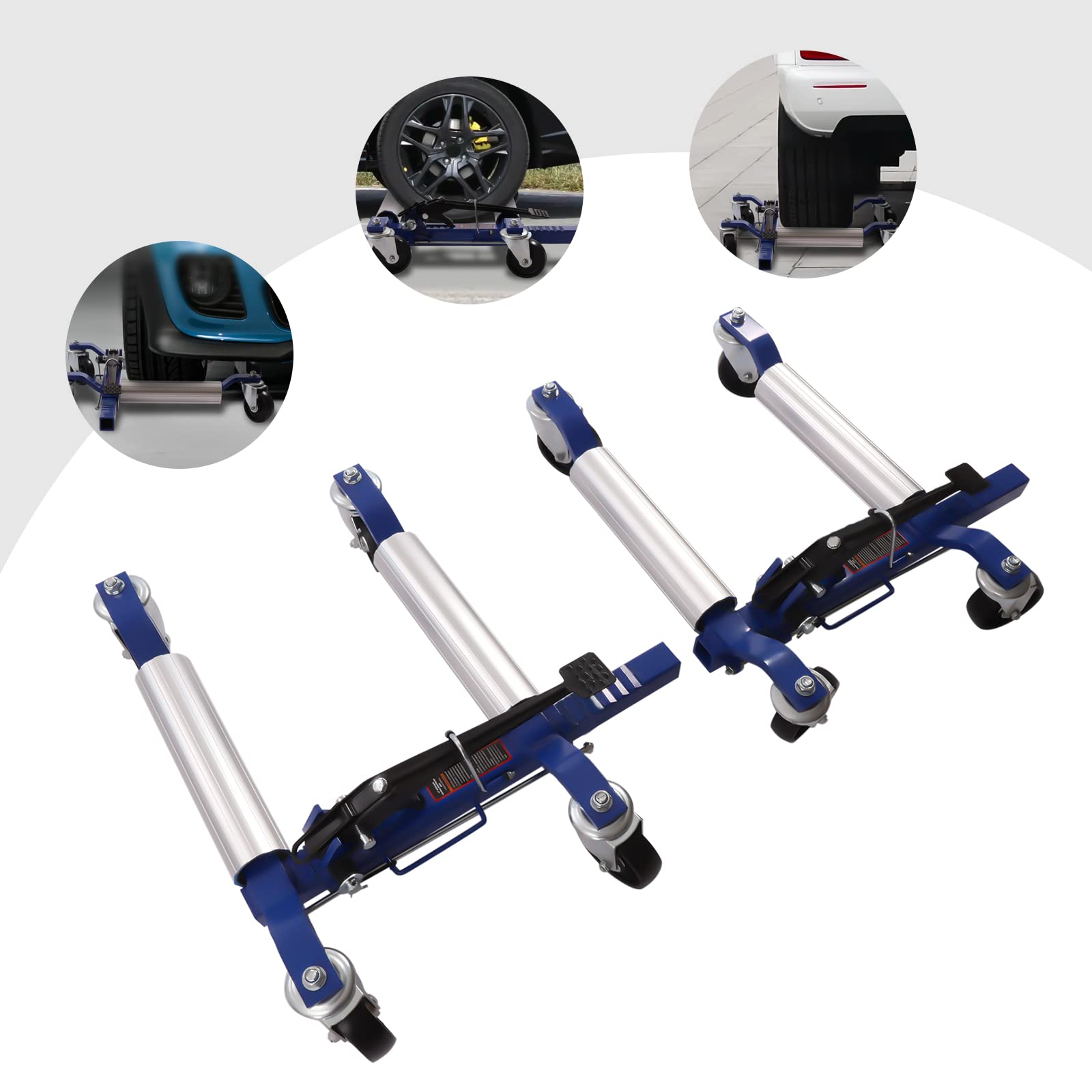 CUBELLIN 2PCS Car Wheel Dolly Set 1300lbs Capacity Self Loading Dolly 10.24-22.44in Retractable Heavy Duty Wheel Dollies with Ratcheting Foot Pedal