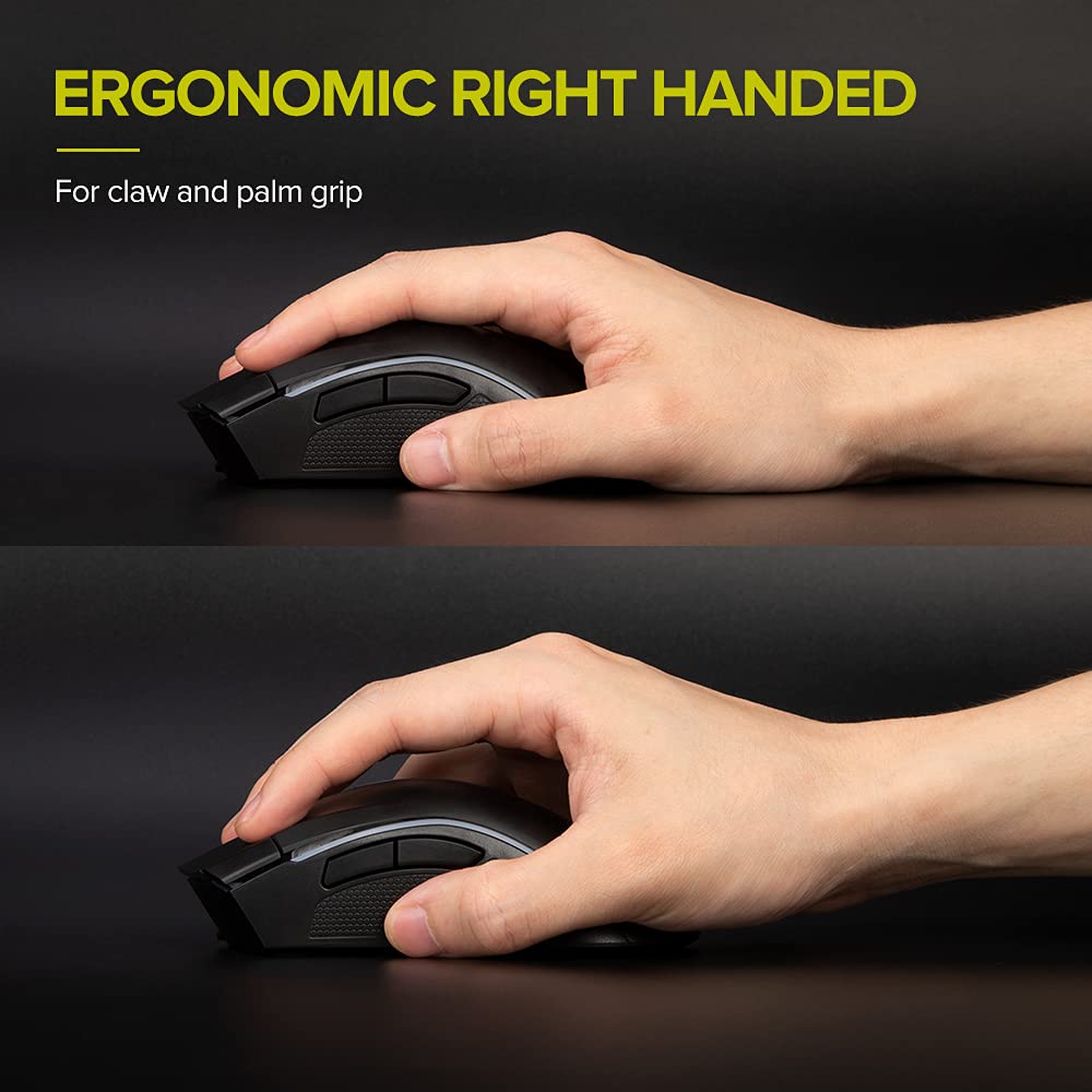 DeLUX Wireless Ergonomic Gaming Mouse with Pixart 3335 16000 DPI, 7 Programmable Buttons, Rechargeable RGB Mice for PC Gamer(M625PLUS-Black)