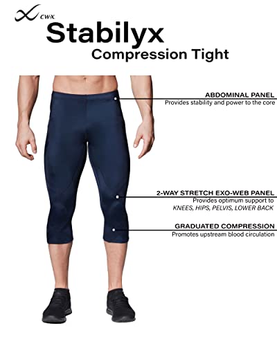 CW-X Men's Stabilyx Joint Support 3/4 Compression Tight, True Navy, Medium