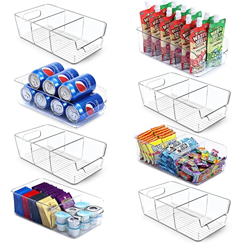 LANDNEOO 2 SET, 2 Tier Clear Organizer with Dividers + Set of 8, Stackable Clear Bins with Removable Dividers - Pantry Food Snack Organization and Storage - Multi-Purpose Plastic Home Organizer