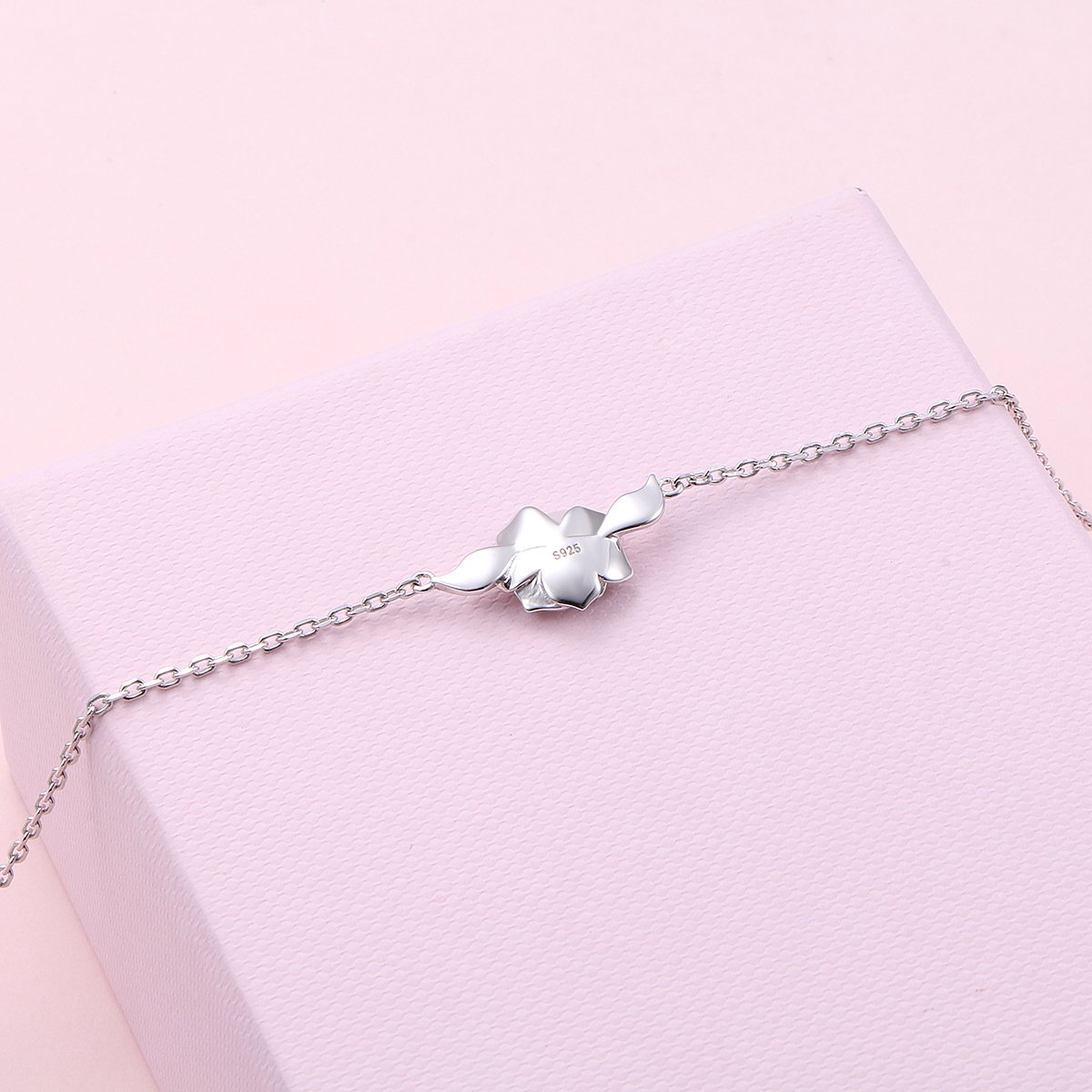 DAOCHONG S925 Sterling Silver Jewelry Sideways Camellia Flower Choker Necklace 14+4"