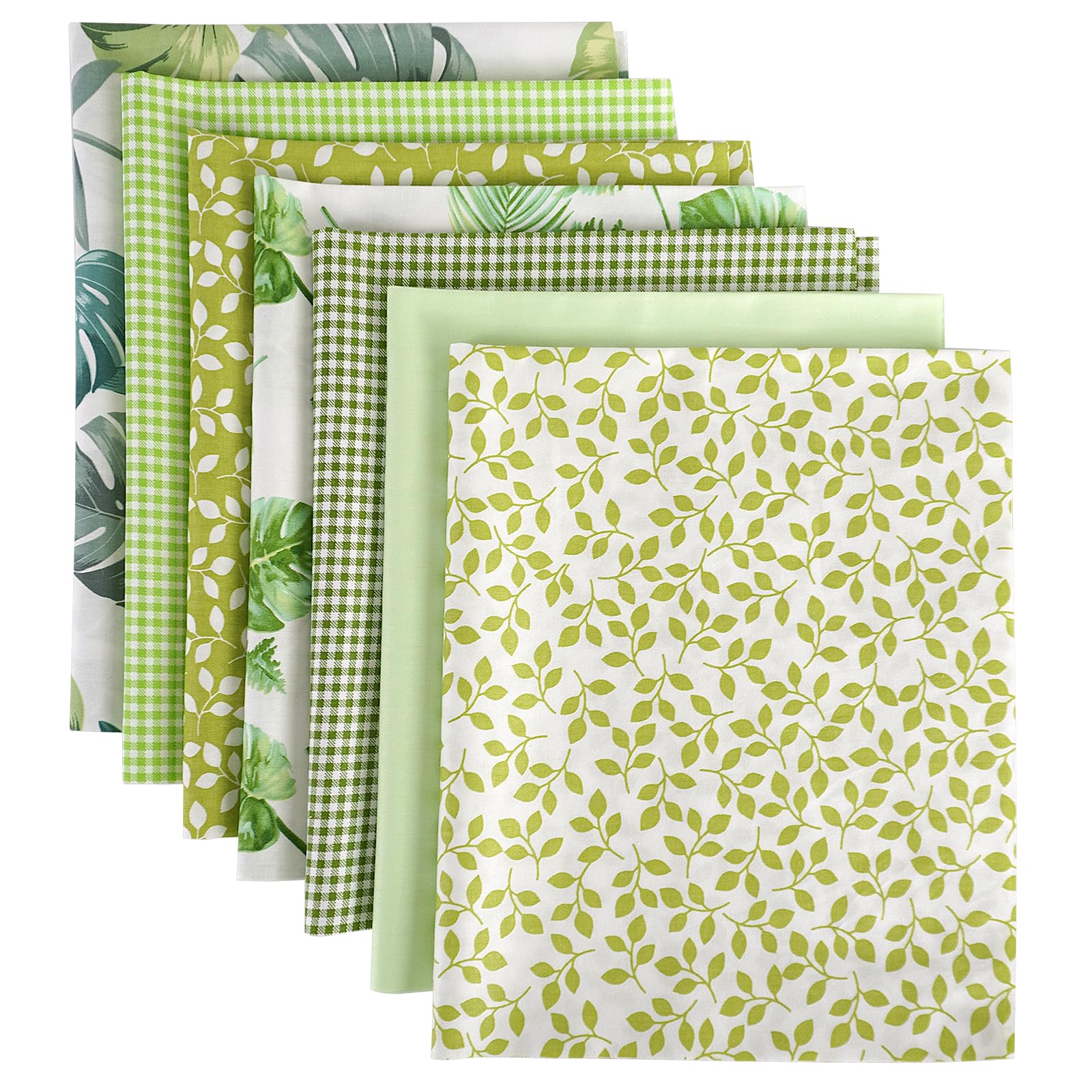 Gnognauq 7 Pieces Green Leaf Pattern Cotton Fabric Fat Quarter Bundles Pre-cut Fabric for Sewing Quilting