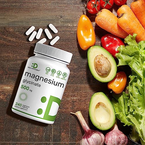 Magnesium Glycinate 500mg, 240 Veggie Capsules | Chelated for Easy Absorption | Highly Purified Essential Trace Mineral for Muscle, Joint, Heart, & Digestive Health