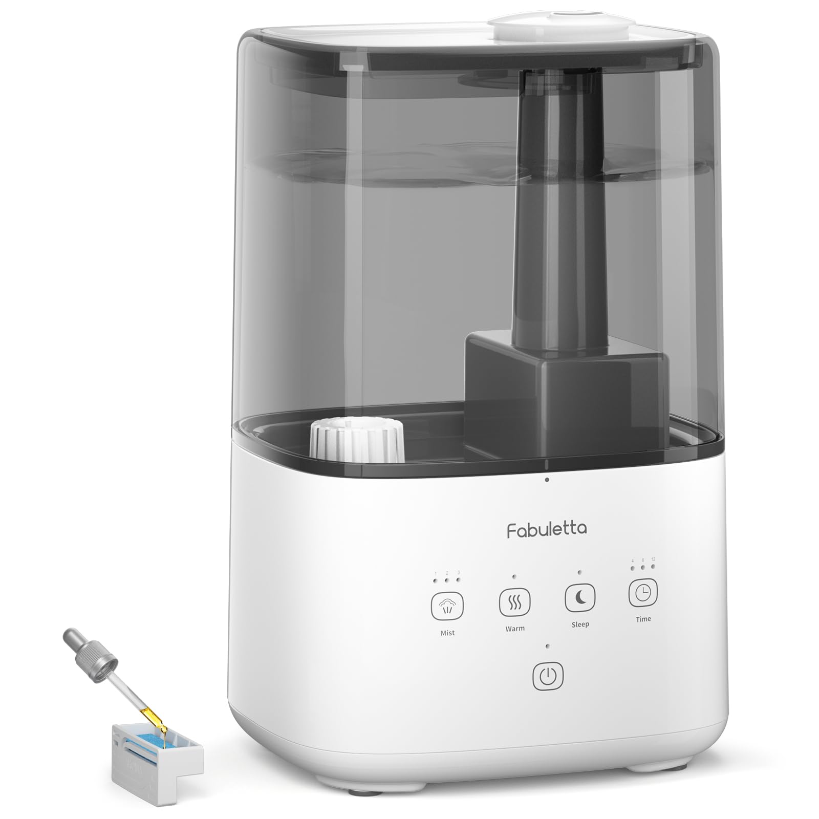 FABULETTA Humidifiers for Bedroom, Warm and Cool Mist Humidifier Large Room for Home, 4.5L Top Fill Room Humidifier with 45H Runtime, 3 Mist Levels, Essential Oil Diffuser, Quiet Sleep Mode & Timer