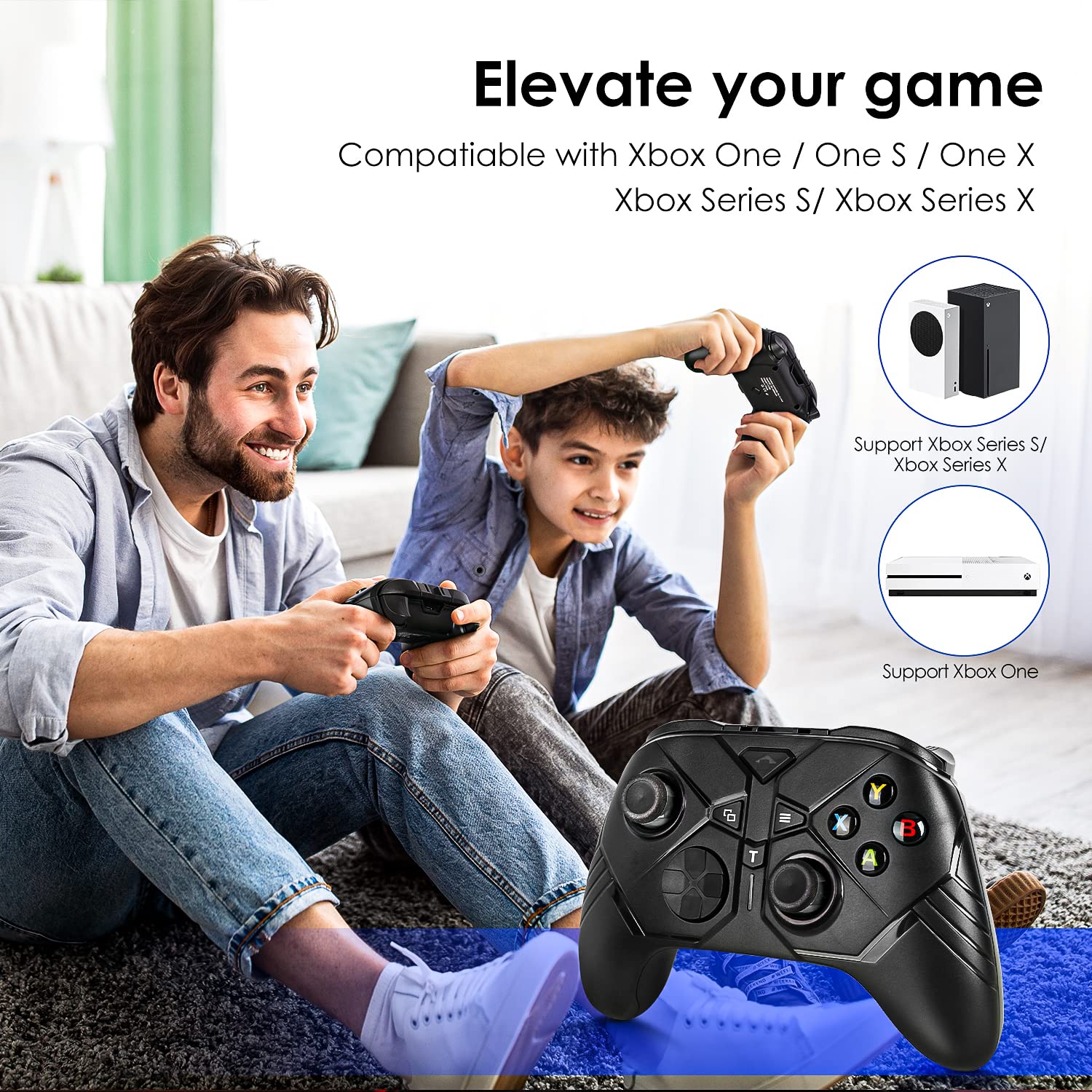 Gina Joyfurno Wireless Controller, Game Controller Compatible with Xbox ONE/ONE X/S, Xbox Series X/S, PS3, PC-Windows 7/8/10/11, Gamepad Built-in Dual Vibration, 2.4GHz Connection (Programmable-Blue)