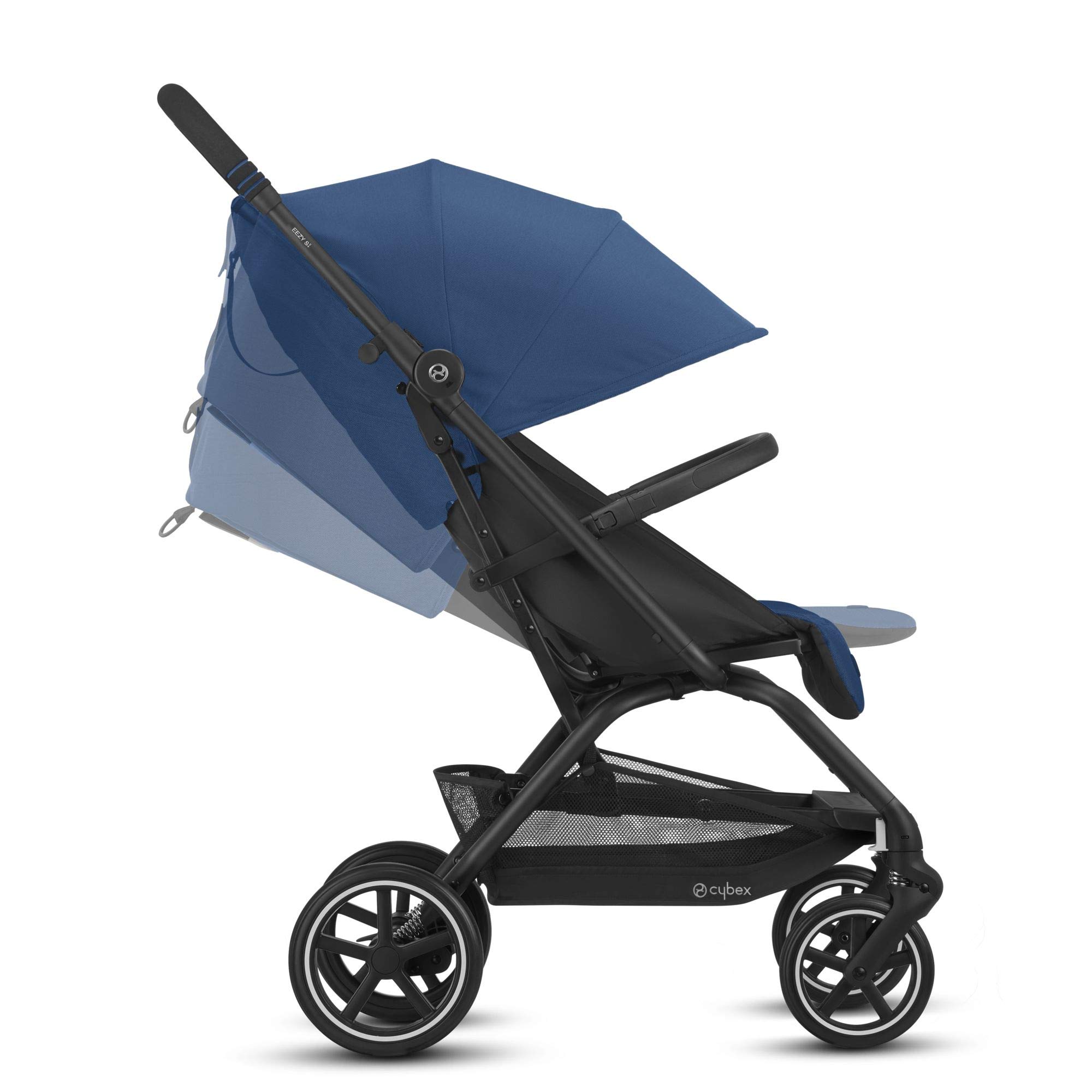 CYBEX Eezy S + 2 Stroller, Lightweight Travel Stroller, Compatible with All CYBEX Infant Car Seats, Compact Fold, Stands for Storage, All-Terrain Wheels, Baby Stroller for 6 Months+, Navy Blue