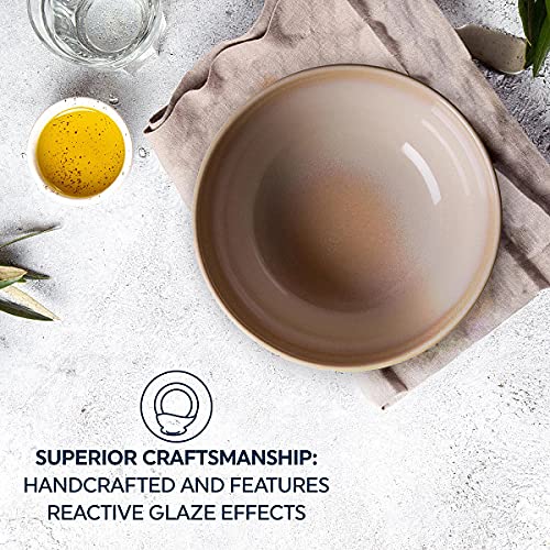 Corelle Stoneware 4-Pc Bowl Set, Handcrafted Artisanal Double Bead Bowls, Reactive Glaze Stoneware, 21-Oz Bowl Set, Oatmeal