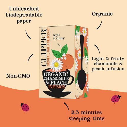 Clipper Tea Chamomile & Peach Teabags β USDA Organic, Great Hot or Iced β Natural, Fair & Delicious Fruity Chamomile & Peach Infusion β 20 Tea Bags