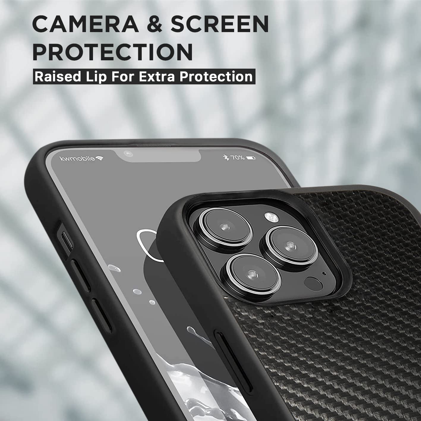 CG MOBILE TUMI Phone Case for iPhone 14 Pro in Black Aluminum Carbon Pattern, Real Protective & Durable Case with Easy Snap-on & Signature Logo