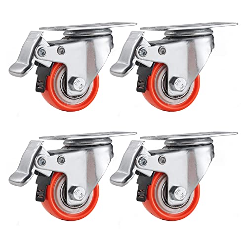 Castor Wheels Heavy Duty Swivel Trolley Furniture Caster With Brakes,360 Degree Swivel Castors,for Workbench, Furniture, Cabinet, Wood Box, Outdoor Plate Casters,Swivel Casters Wheels 4pcs castor whee