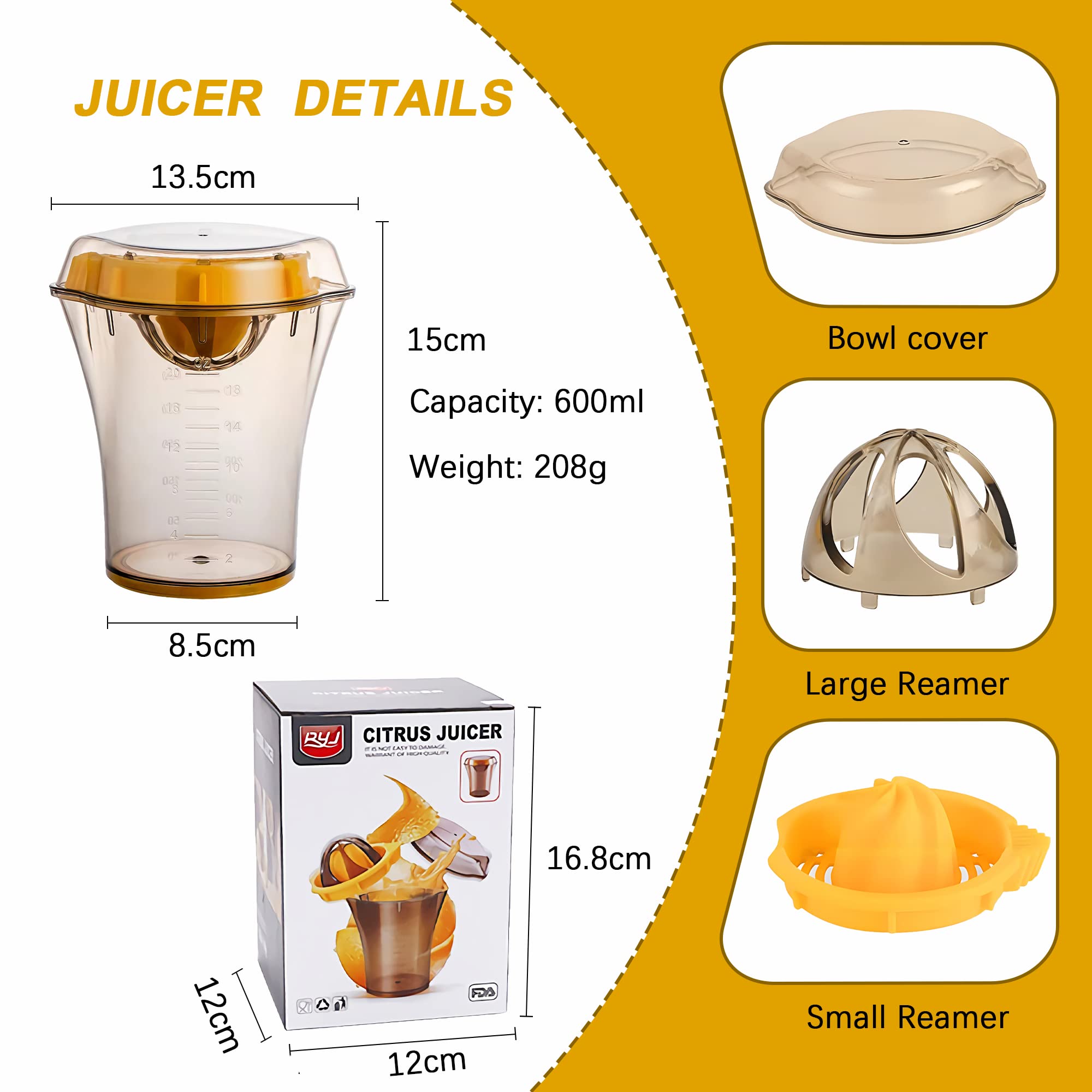 Citrus Lemon Orange Juicer Squeezer, Manual Hand Juicer for Orange Lime Squeezer, Lemon Juicer Orange Juicer Squeezer with Strainer and Built-in Measuring Cup