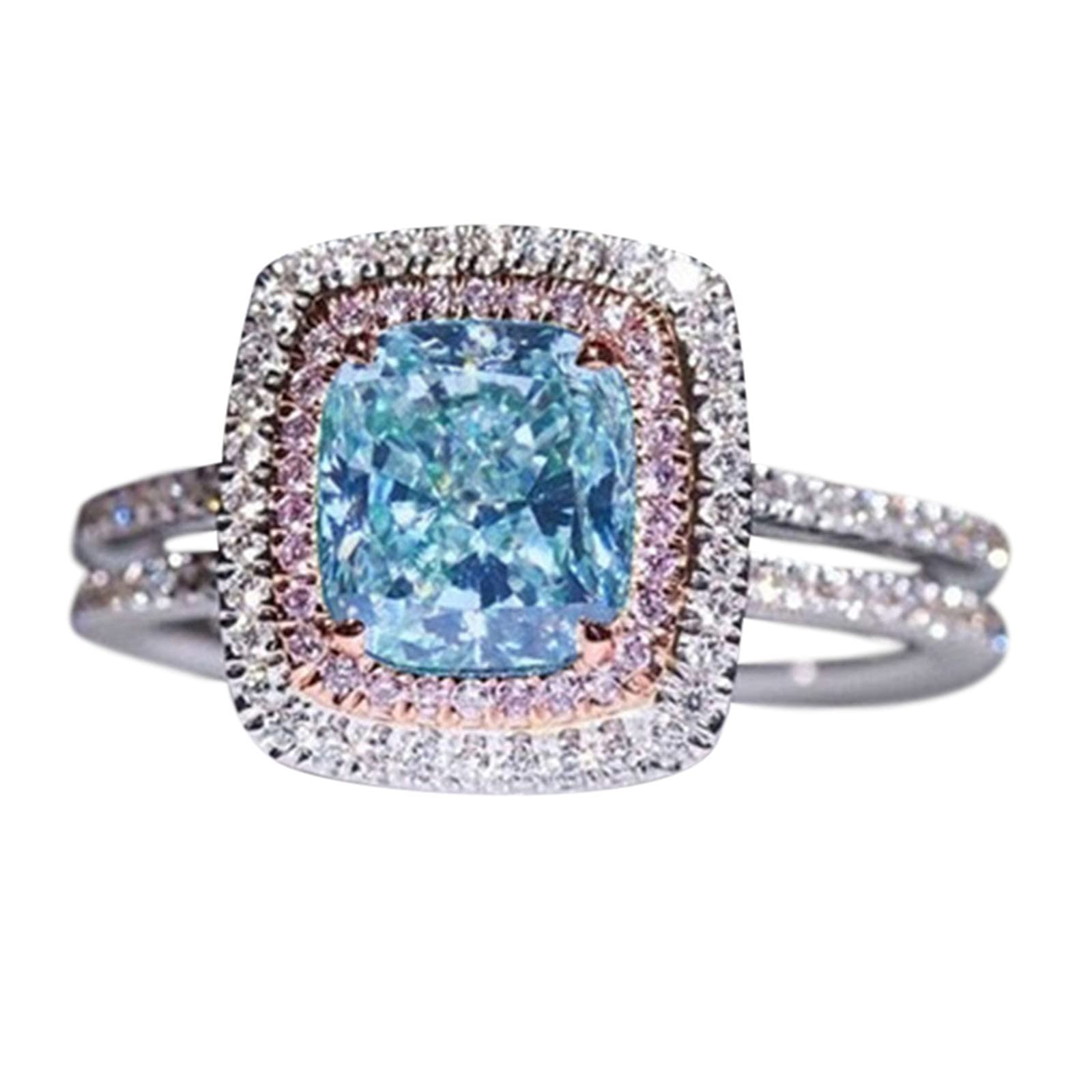 Elegant Square Cut Simulated Diamond Ring for Women Zirconia Proposal Ring CZ Wedding Engagement Rings (Blue, 8), Stainless Steel,Blue,Rose Gold,White,Purple