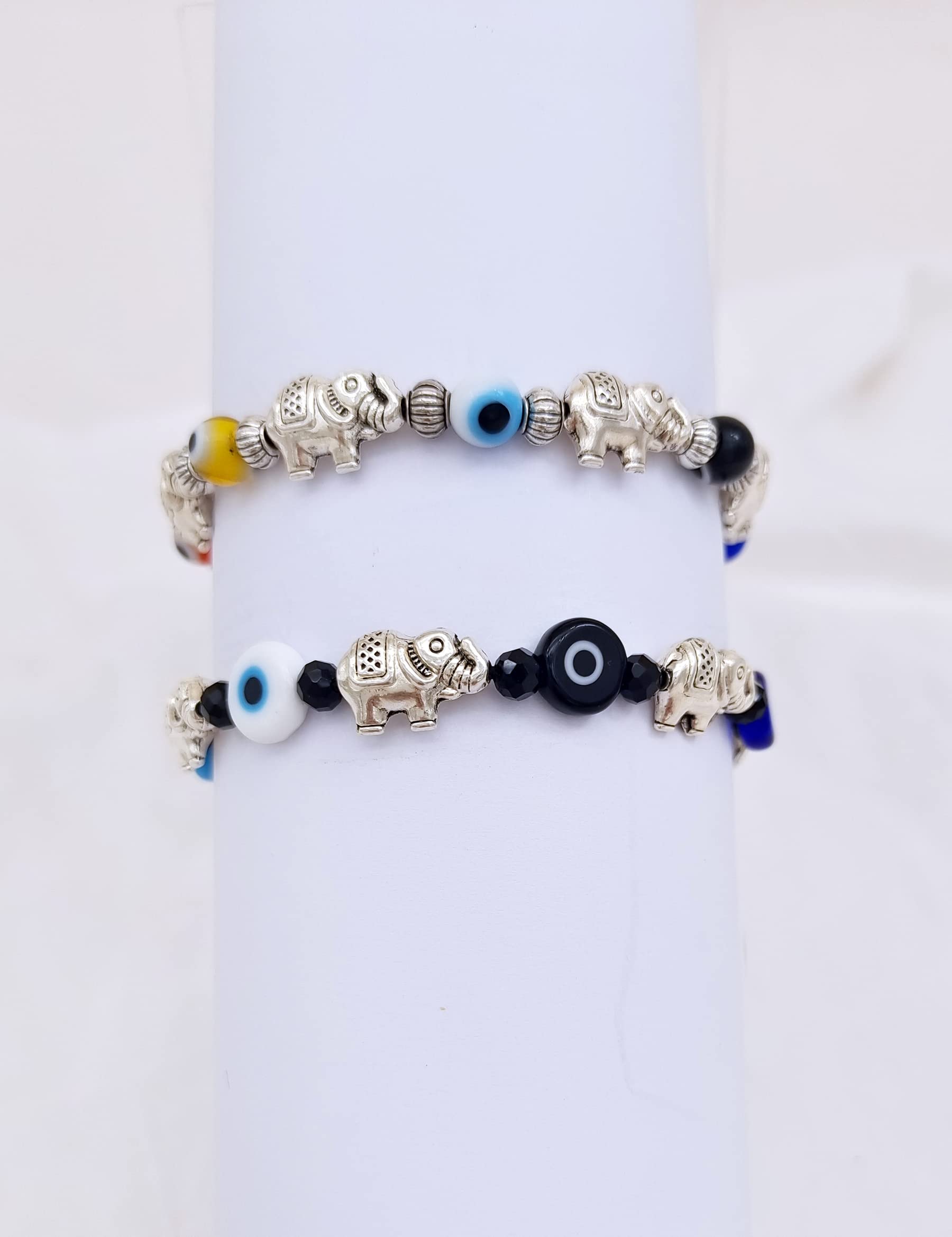 Elephant Bracelet For Women - Color Beaded Evil Eye Bracelet For Girl- Good Luck Adjustable String Beads Bracelet