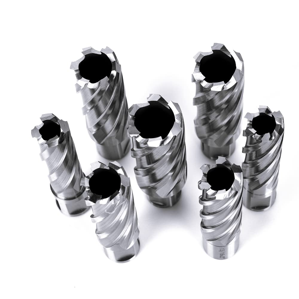 OSCARBIDE Annular Cutter Set 13pieces,2"Cutting Depth,3/4"Weldon Shank and 7/16 to 1-1/16 inch Cutting Diameter Mag Drill Bits for Magnetic Drill Press with 2pcs Pilot Pins