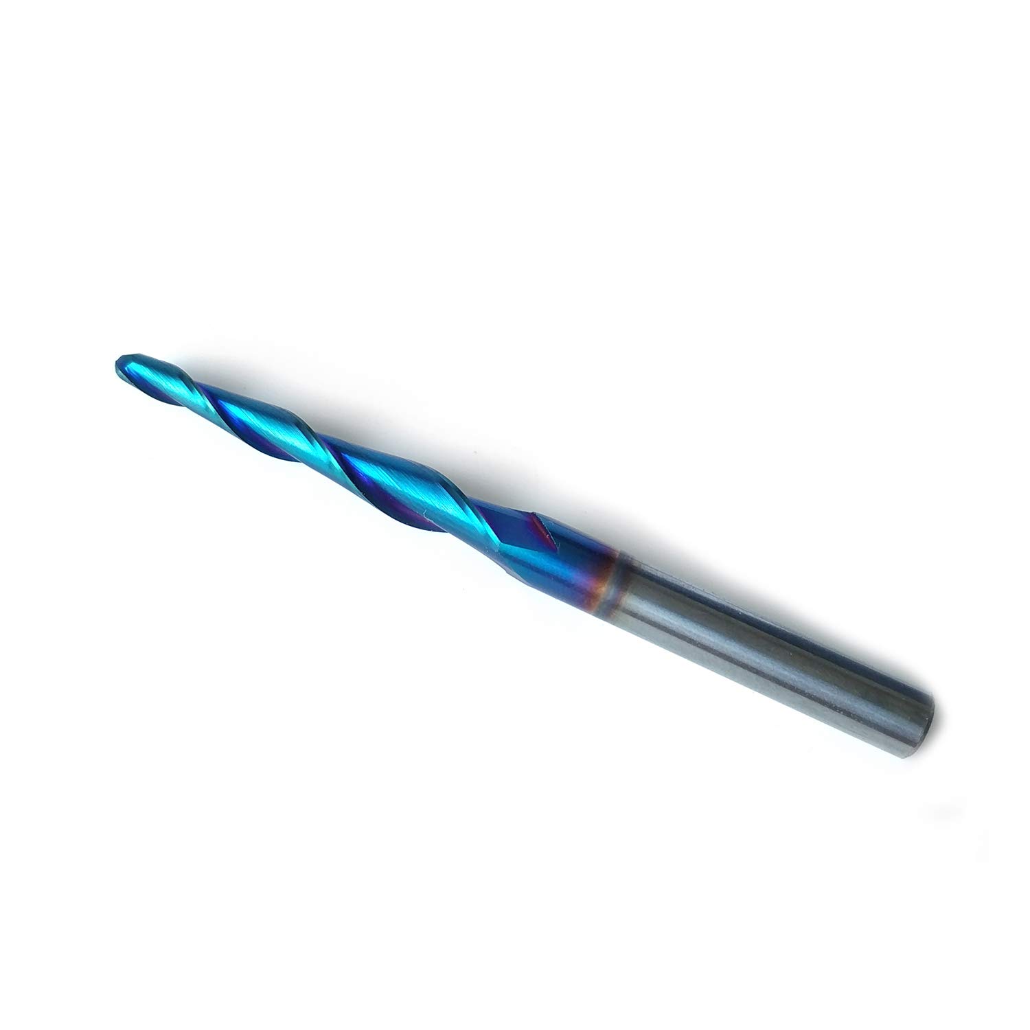 DashHound BRB224 Milling Cutters 2 Flutes Ball Nose Solid Carbide Up Cut CNC Spiral Bits NACO Coated 2D 3D Carving Router Bit 2.4Deg with 1/8 Inch Cutting Dia, 1/8"CD X 1-1/2"CL X 1/4"SD X 3"OL