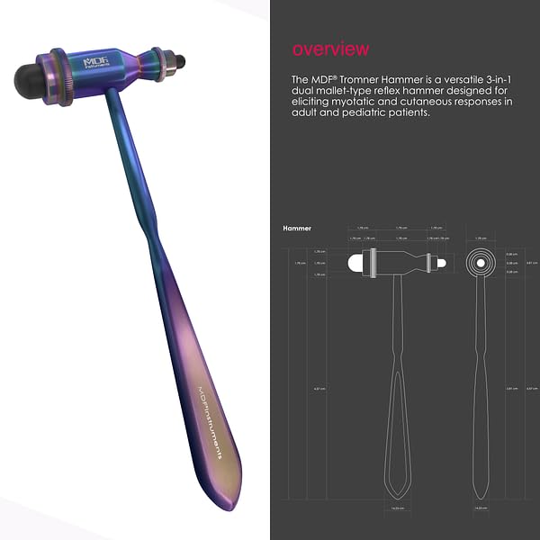 MDF Instruments, Tromner Neurological Reflex Hammer with Pointed Tip Handle for Cutaneous and Superficial Responses - Free-Parts-for-Life (MDF555KL11) (Kaleidoscope - Rainbow)