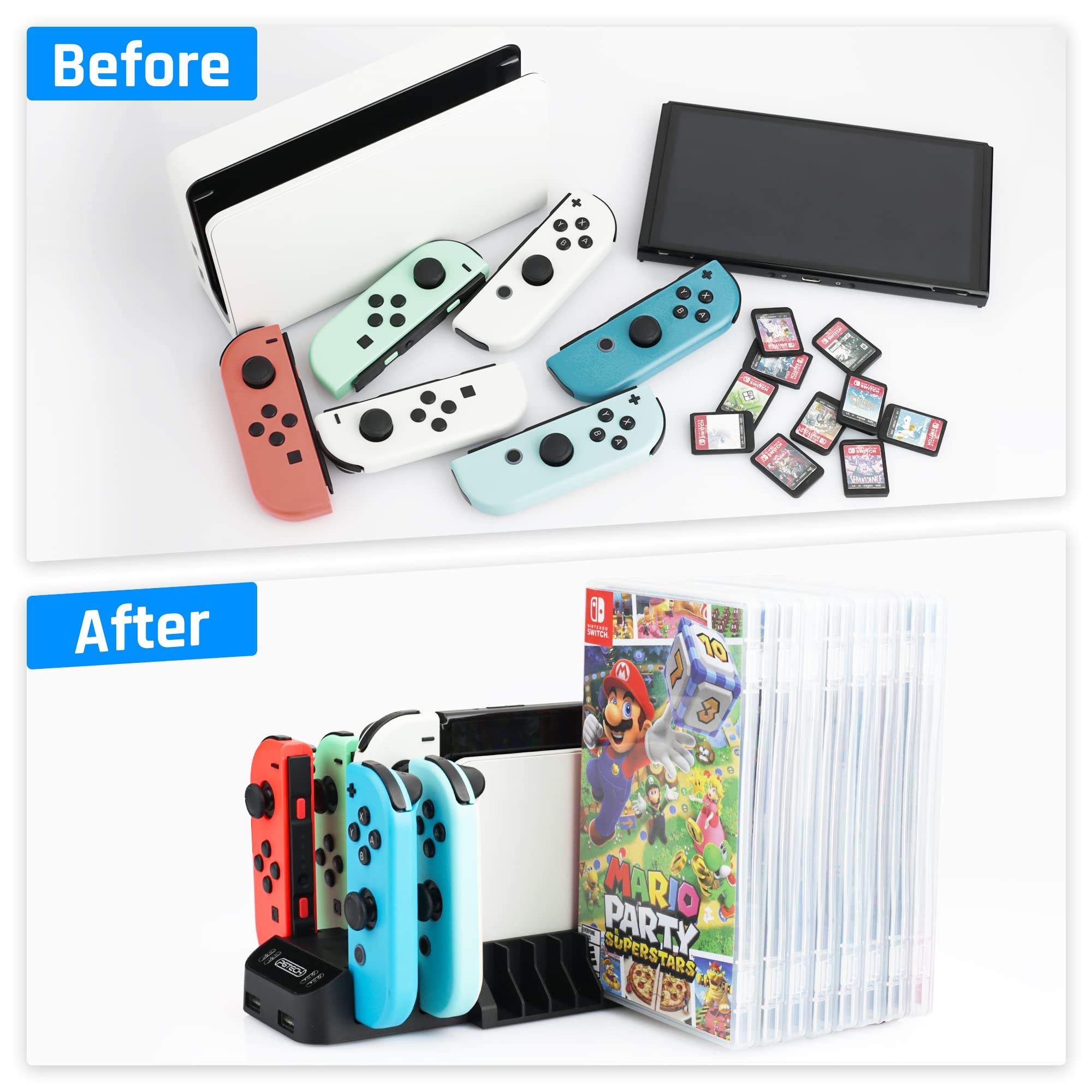FANPL Switch Controller Joycons Charging Stand Dock for Nintendo Switch & OLED with 13 Game Card Boxes Storage - LED indicator light & 2 USB 2.0 Plug